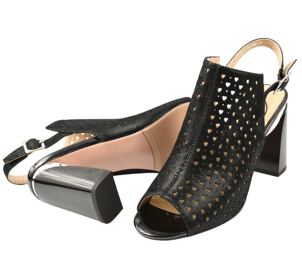 Sandale elegante, dama, KARISMA, 8R596-80-R89 negru, piele intoarsa, c ...