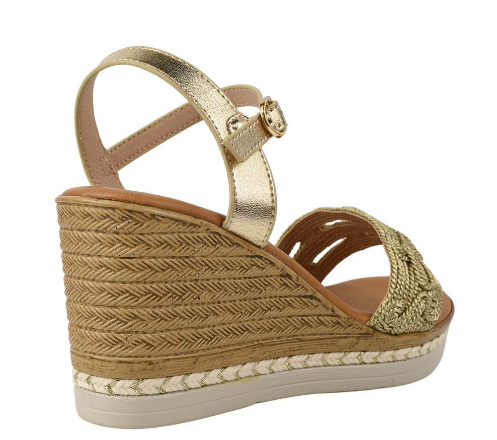 Sandale casual, dama, PASS COLLECTION, 70416, auriu, textil, platforma ...