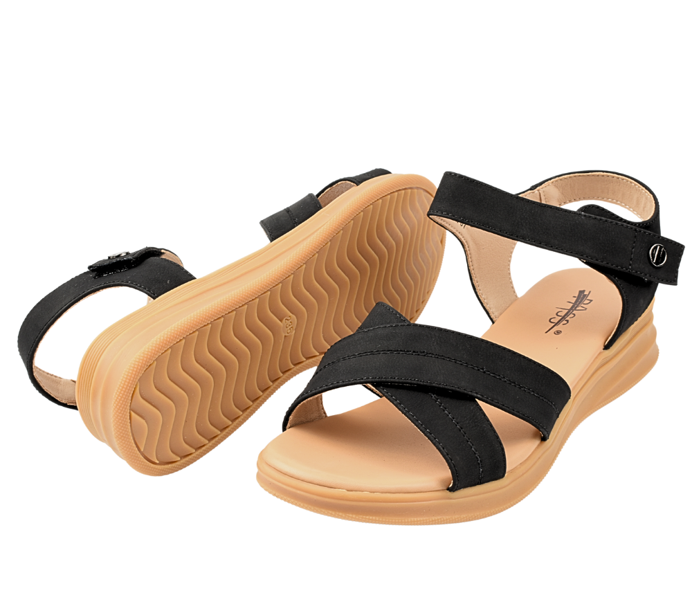 Sandale casual, dama, PASS COLLECTION, J840021A negru, piele intoarsa ...