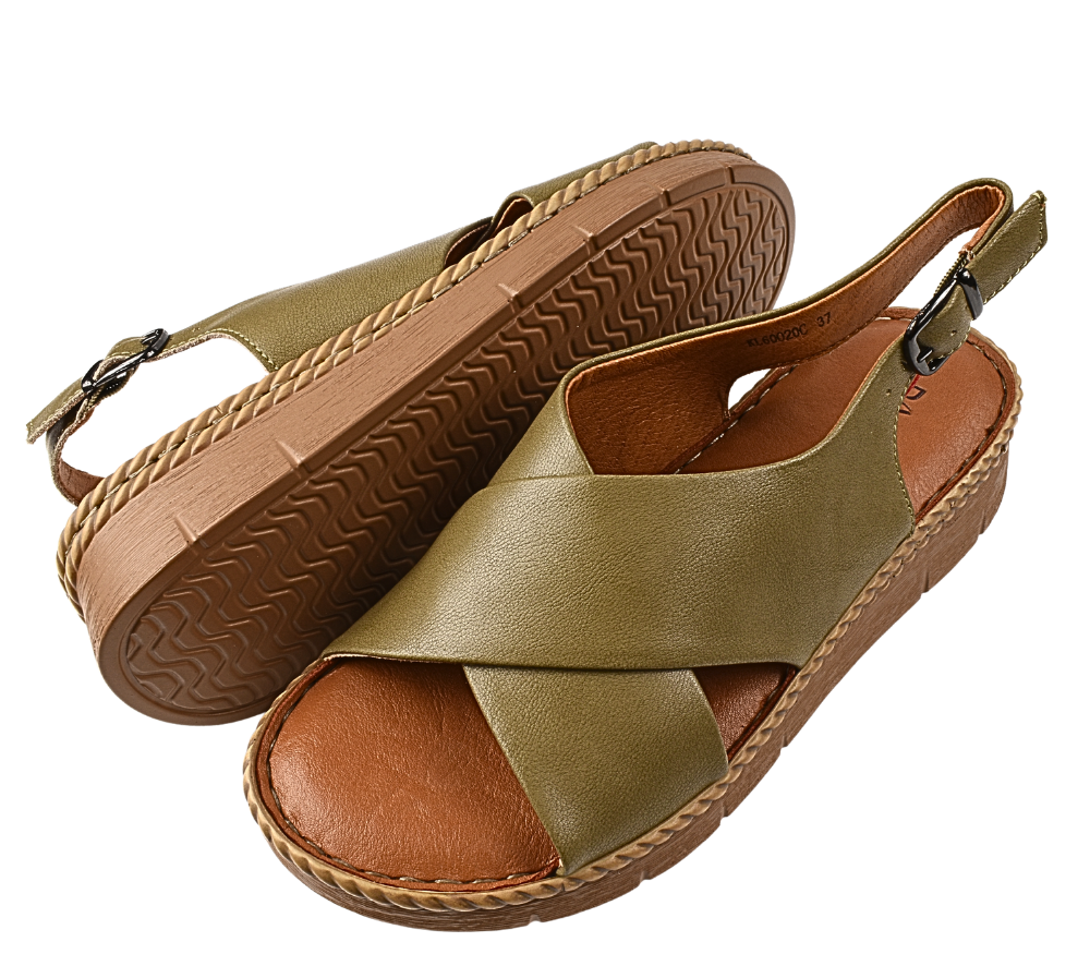 Sandale casual, dama, PASS COLLECTION, KL60020C verde, piele naturala ...