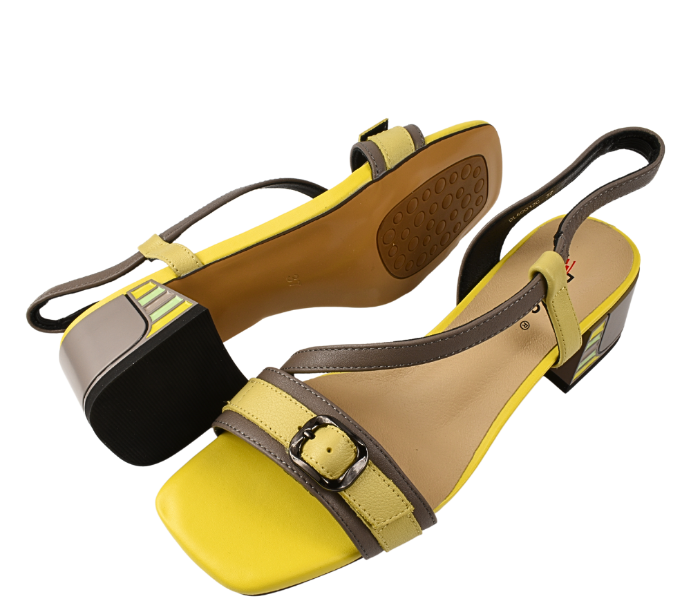 Sandale elegante, dama, PASS COLLECTION, DL60013C galben, piele natura ...