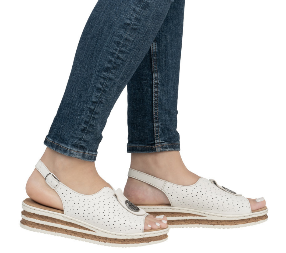 Sandale casual, dama, RIEKER, ANTISTRESS, 62902-80 alb, piele naturala ...