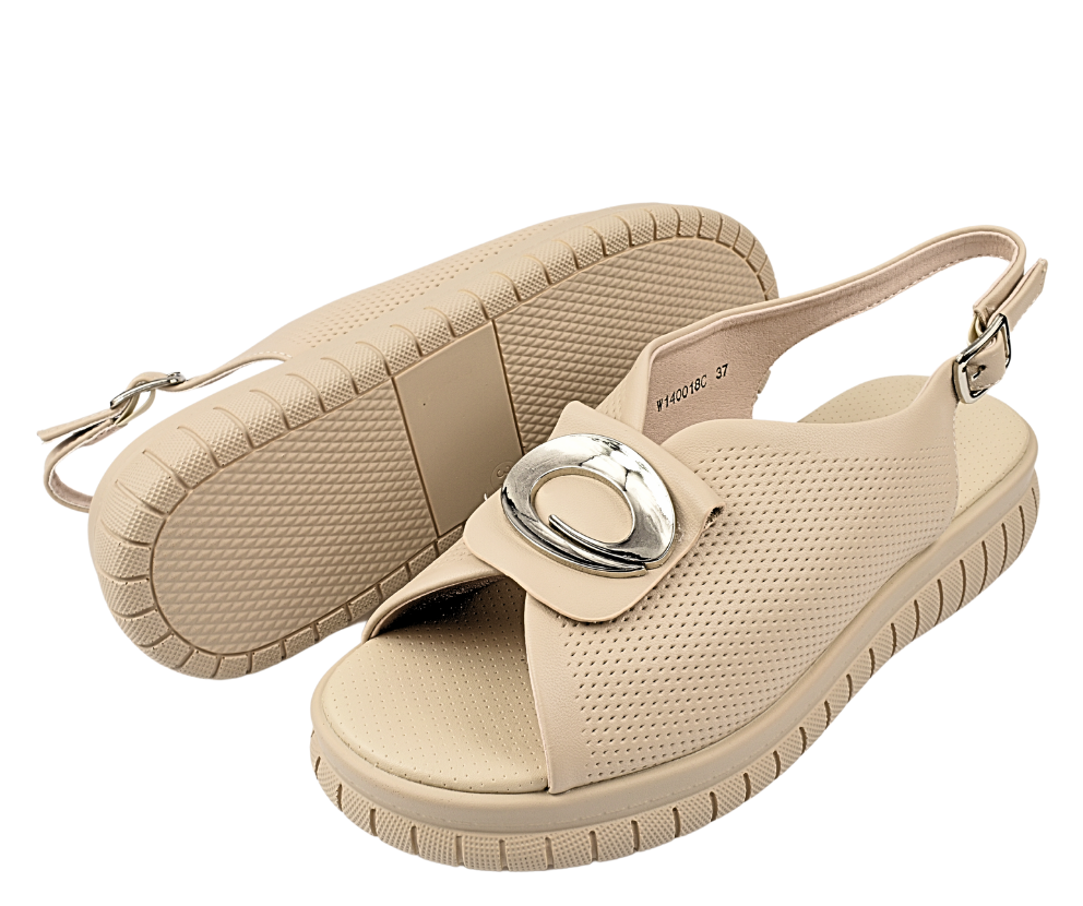 Sandale casual, dama, PASS COLLECTION, W140018C bej, piele naturala ...